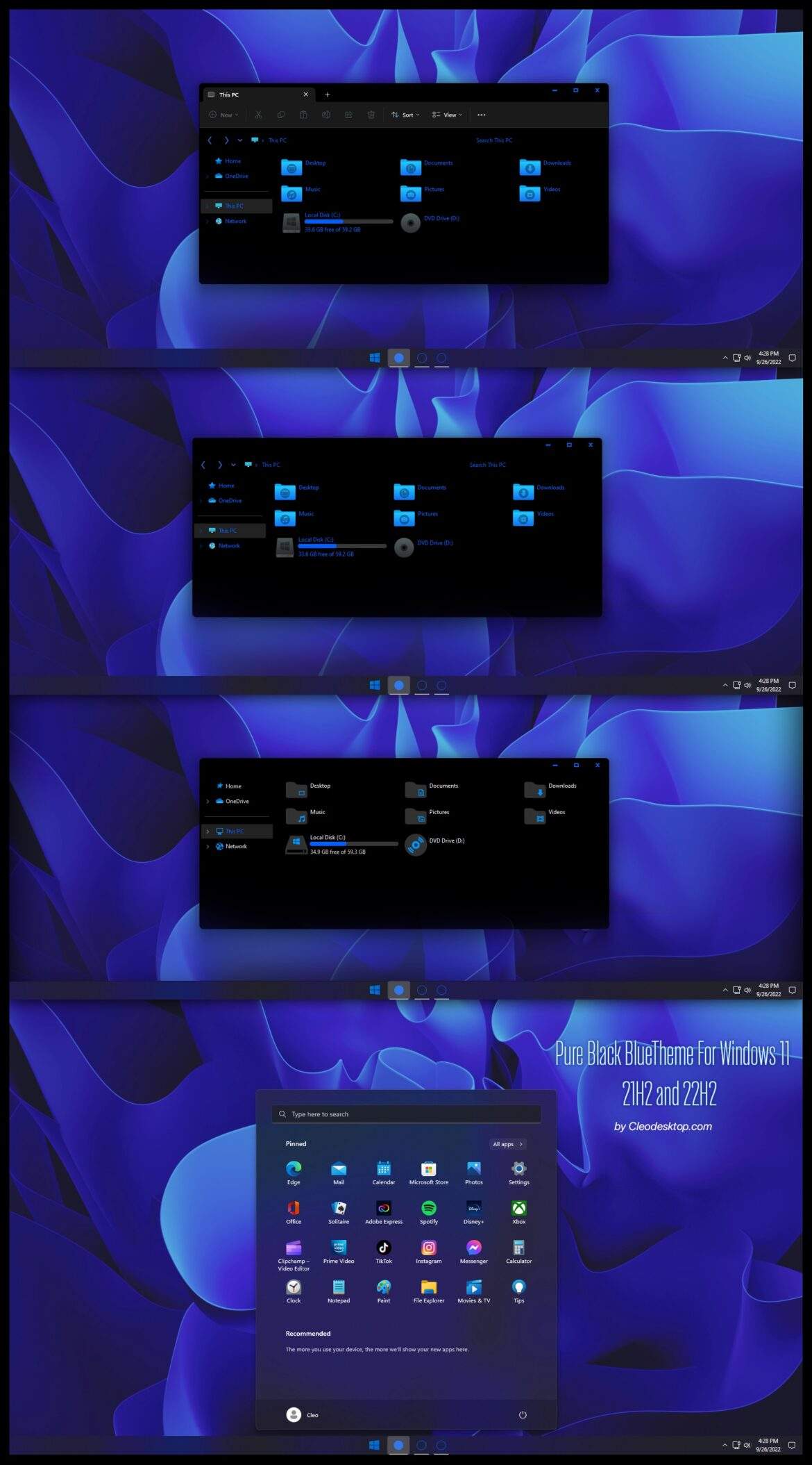 Pure Black Blue Theme For Windows 11 22H2 Cleodesktop Windows 11 Themes