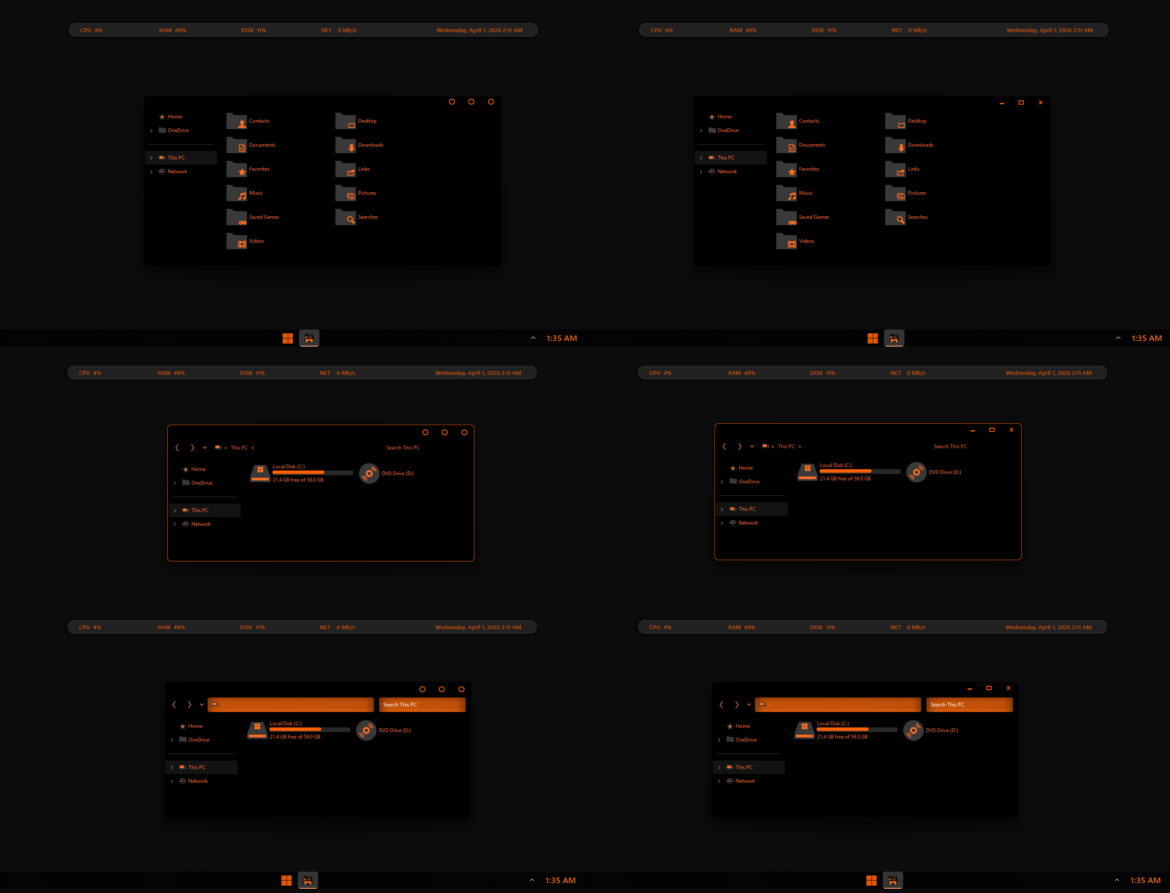 Black Orange Minimalist Theme For Windows 11 Windows 11 Themes